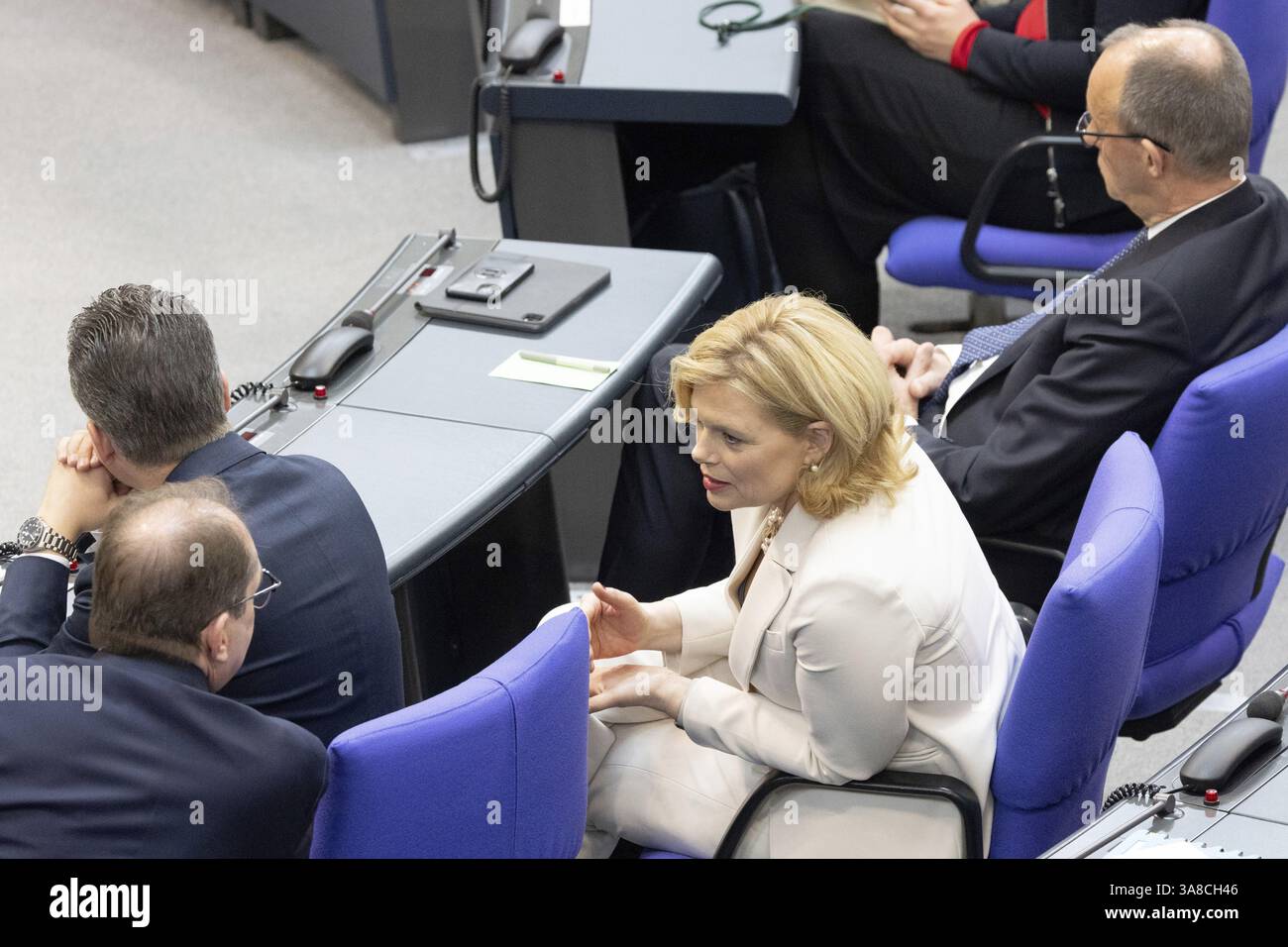 Berlin, Germany - 25 March 2025: Friedrich Merz (R), Chairman of the CDU and Julia Kloeckner (C ...