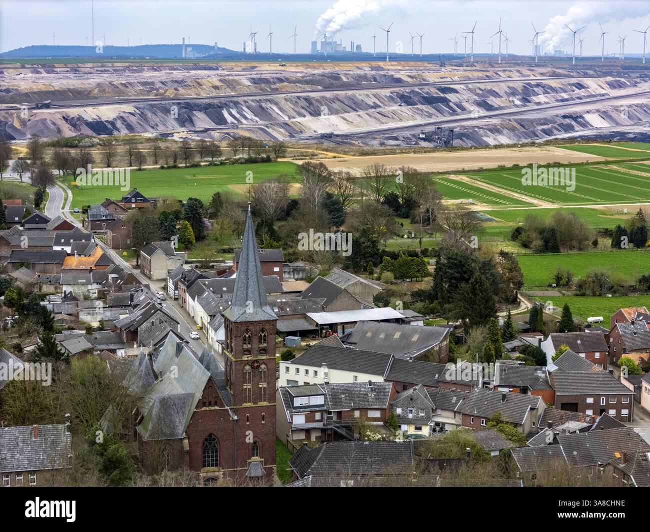 The village of Keyenberg at the Garzweiler II open-cast lignite mining ...