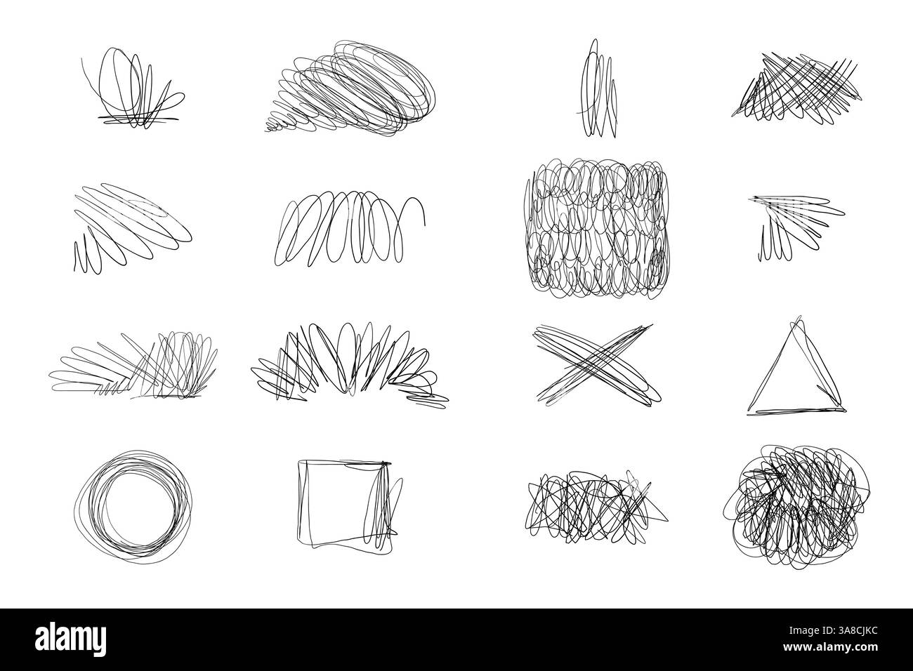 Hand Drawn Scribble Line Hatching. Set of chaos doodle brush lines with ...