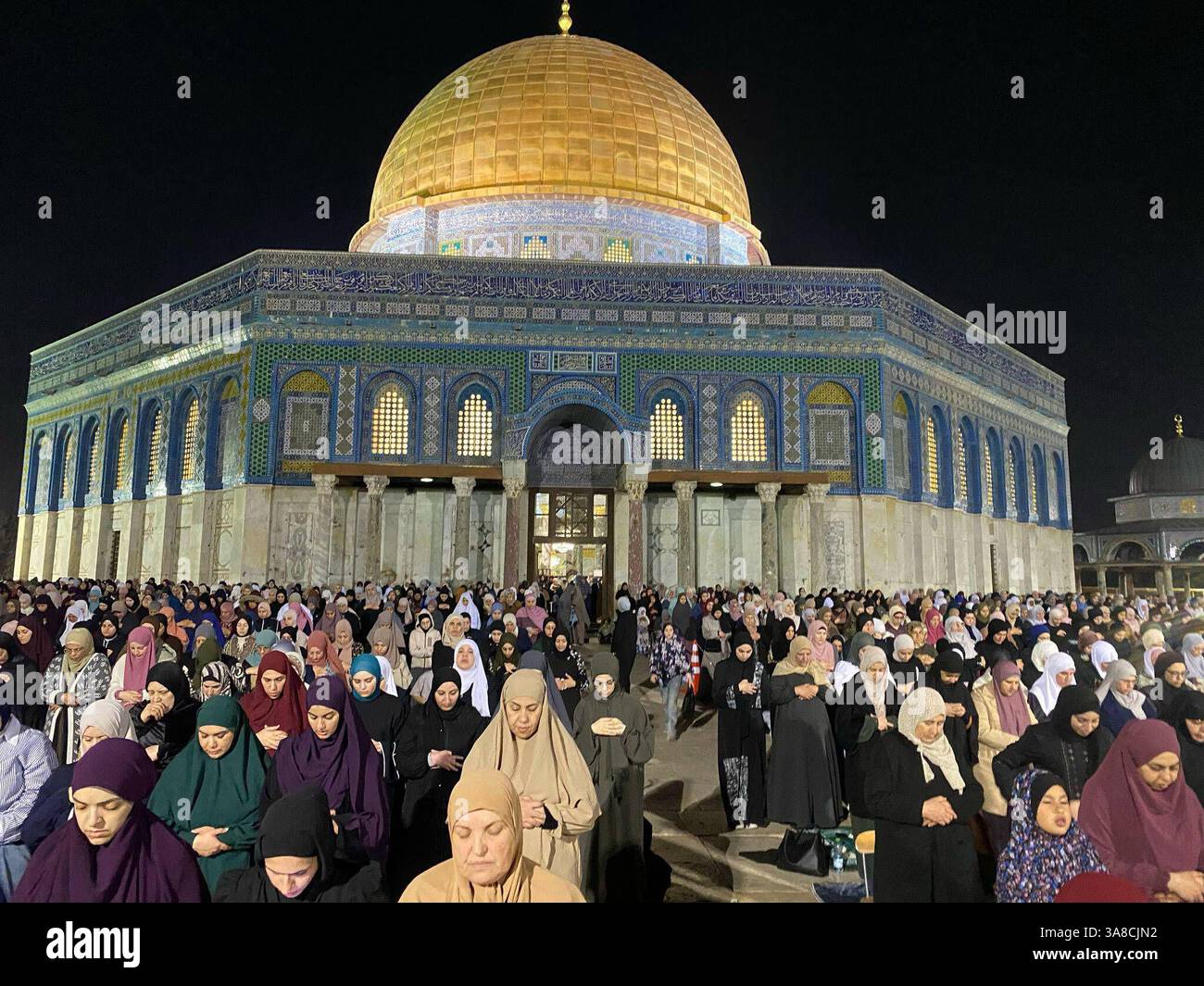 Muslim worshippers perform Tarawih prayers on friday evening at Al-Aqsa ...