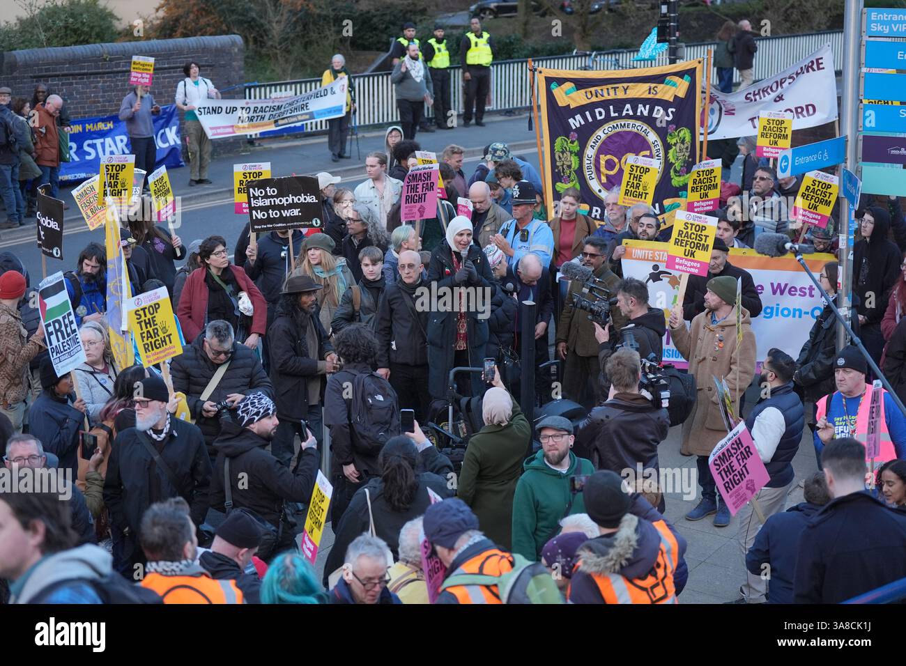 Protesters outside the Utilita Arena Birmingham, in Birmingham, where ...