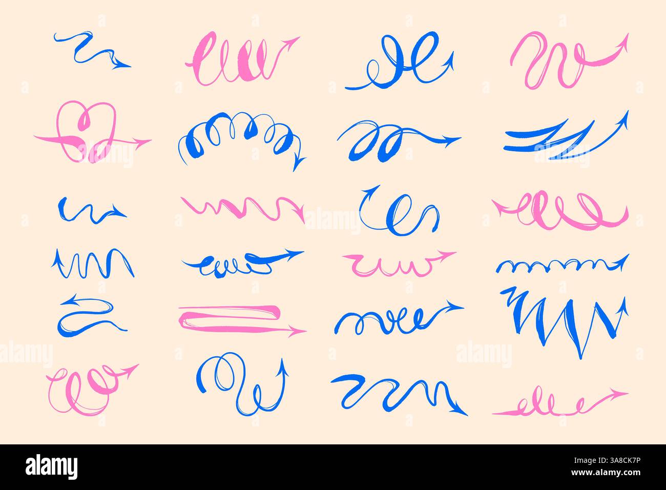 Grungy Pencil Hand Drawn Squiggle Coils and Wavy Doodle Arrows ...