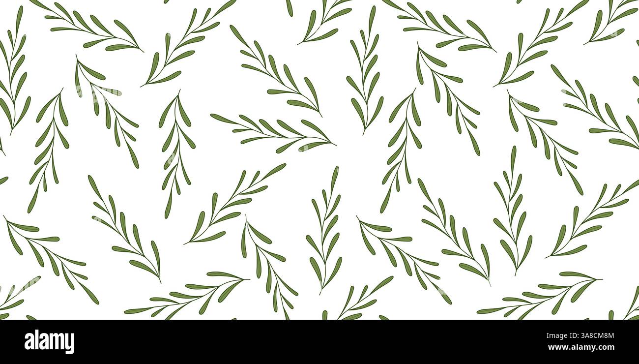 Botanical Hand-Drawn Leaf Seamless Pattern in Line Art style on White ...