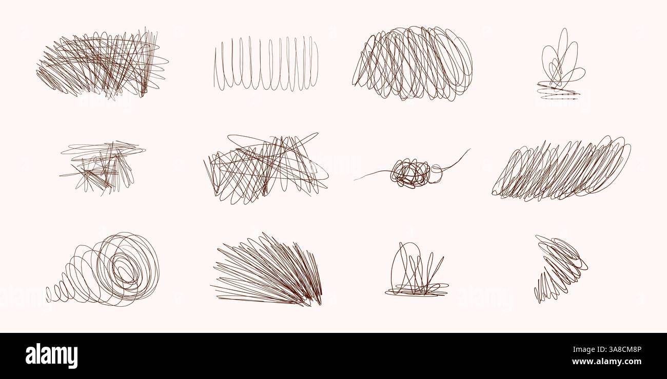 Retro Hand Drawn Scribble Line Hatching. Collection of chaos doodle ...