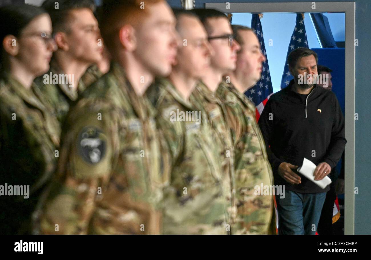 Vice President JD Vance arrives to speak at the U.S. military's ...