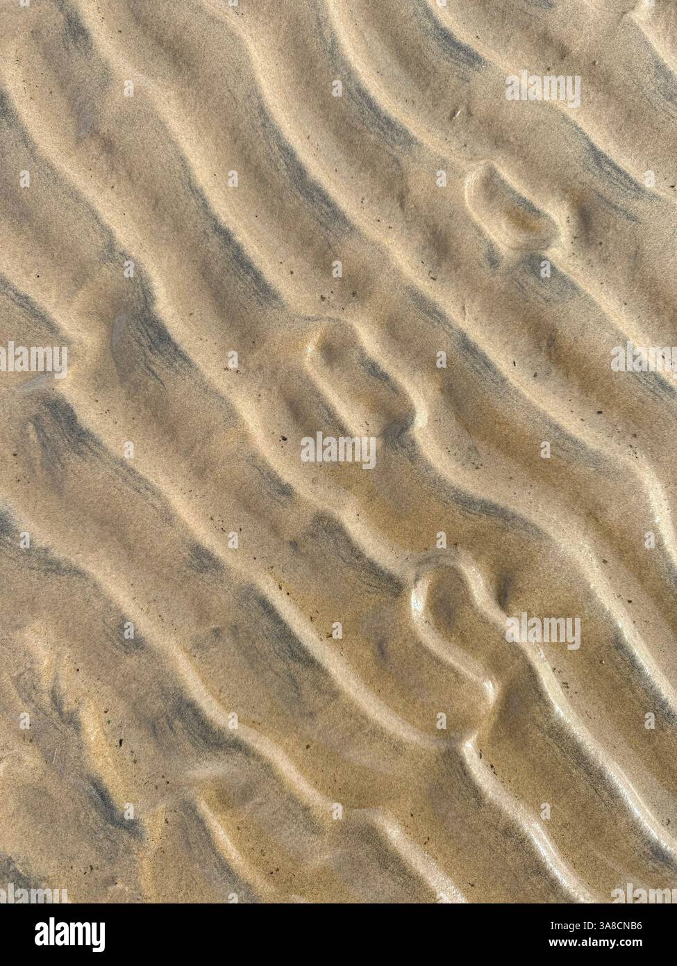 Sea sand ribbed pattern, formed by waves in shallow area of sea gulf ...
