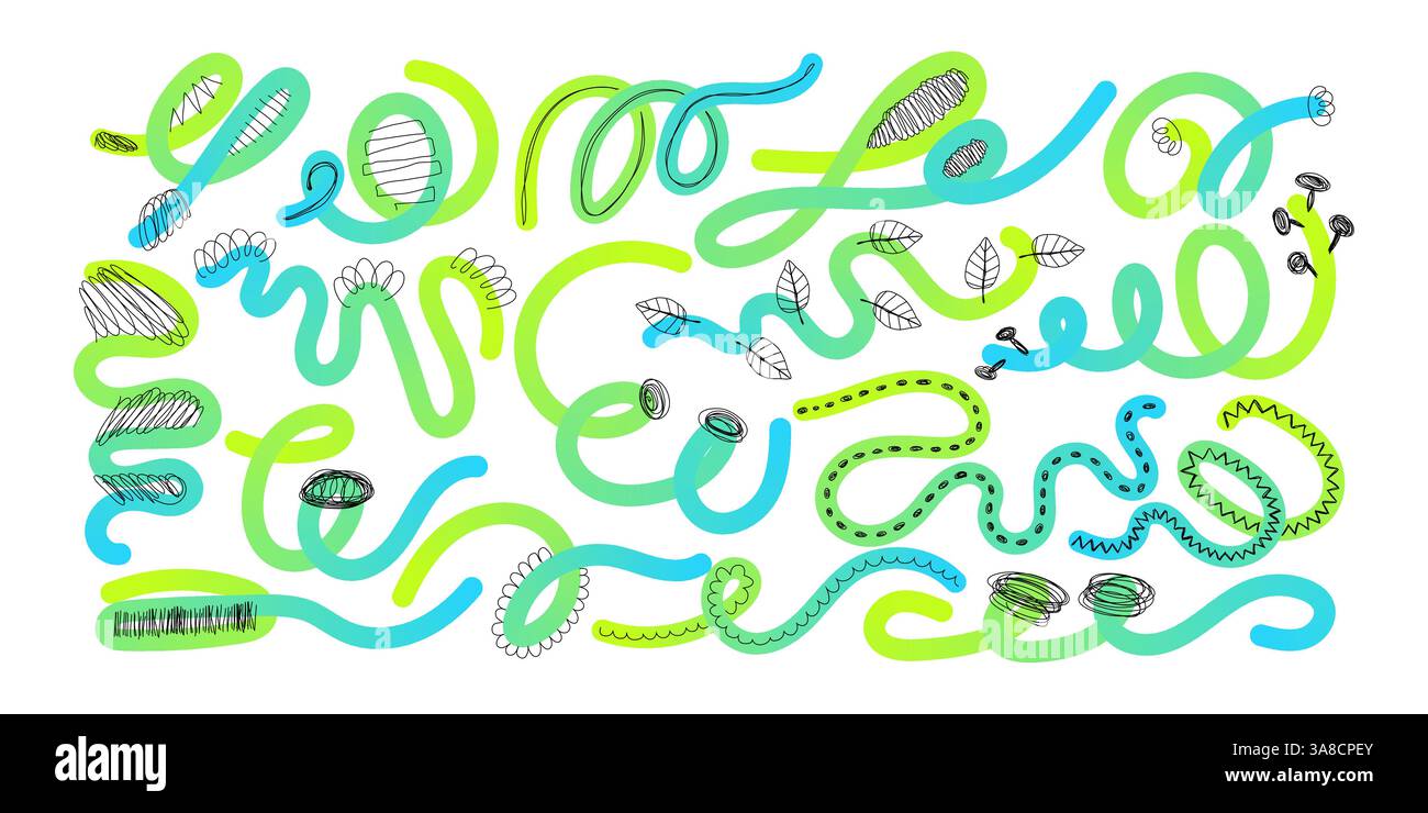 Creative Modern Art Hand Drawn Wavy Lines and Scribble Futuristic ...