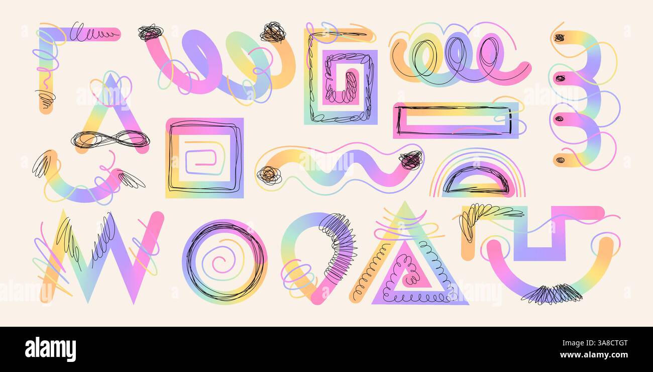 Hand Drawn Abstract Wavy Lines and Scribble Futuristic Sketches with ...