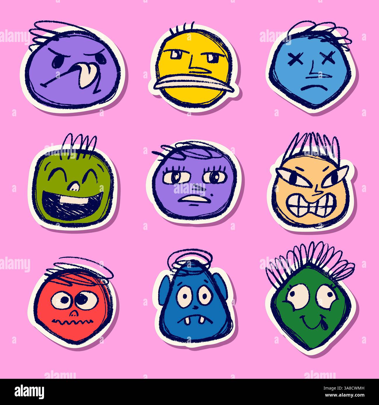 Sticker colorful emoticon face Stock Vector Images - Alamy