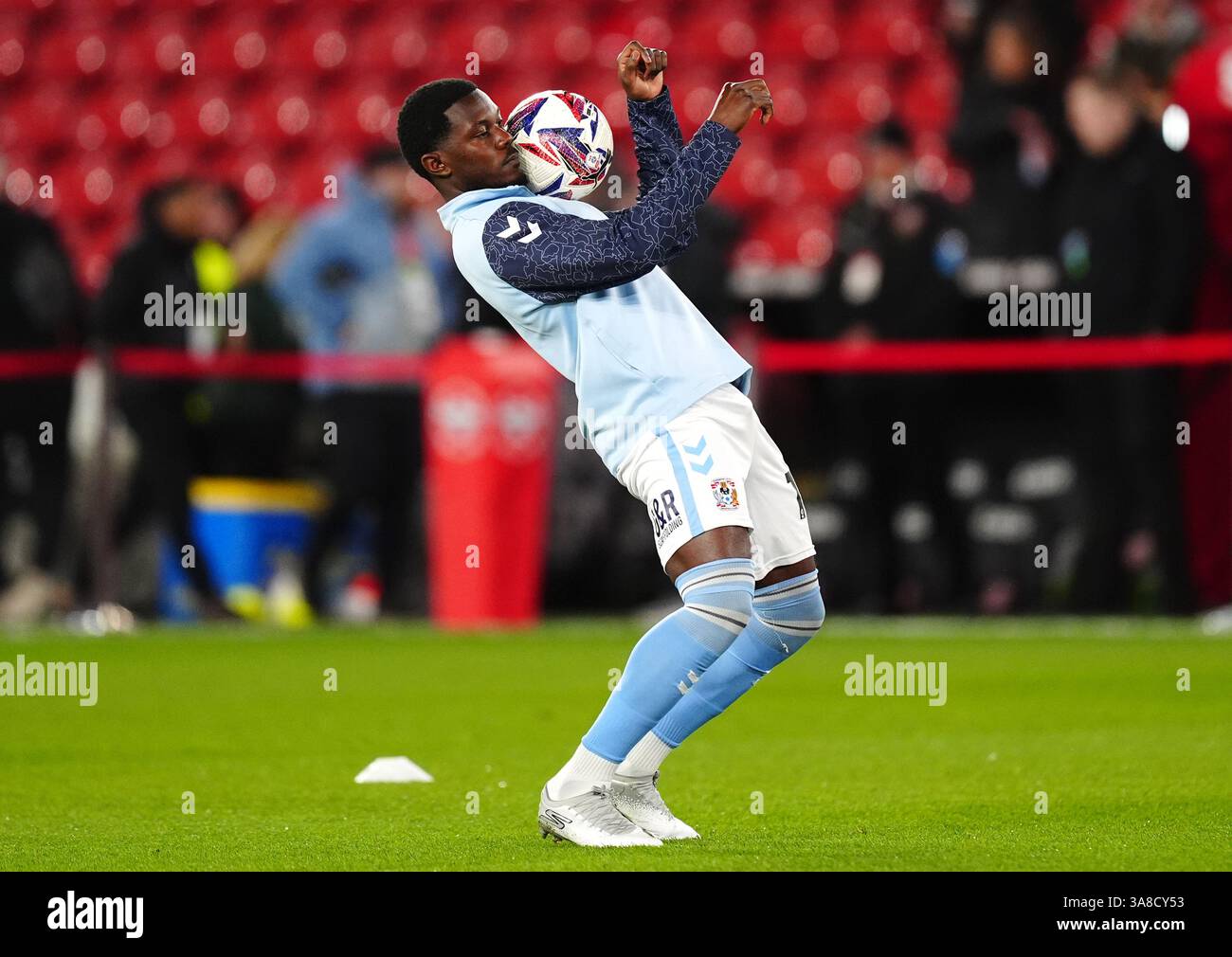 Coventry City's Ephron Mason-Clark warming up ahead of the Sky Bet ...