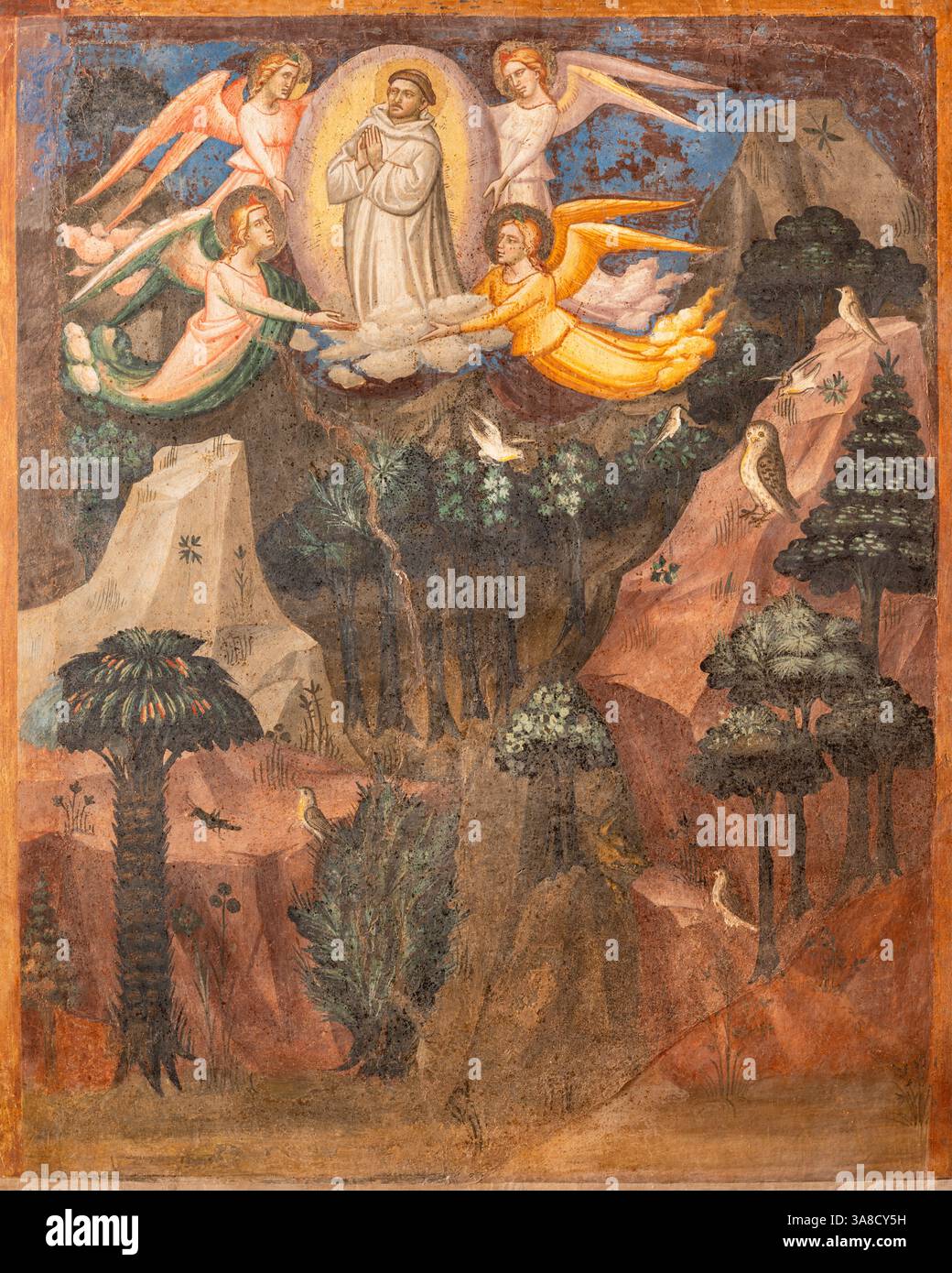 PRATO, ITALY - MARCH 21, 2025: The medieval fresco of St. Anthony the ...