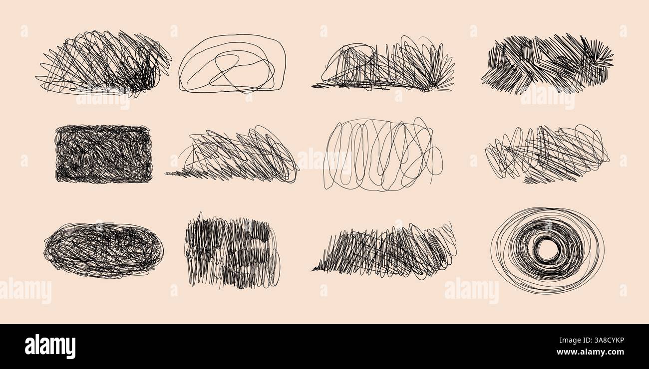 Vintage Hand Drawn Scribble Line Hatching. Collection of chaos doodle ...