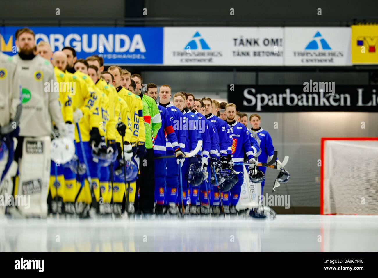 The Swedish and Finnish teams line up for the Men's Bandy World ...