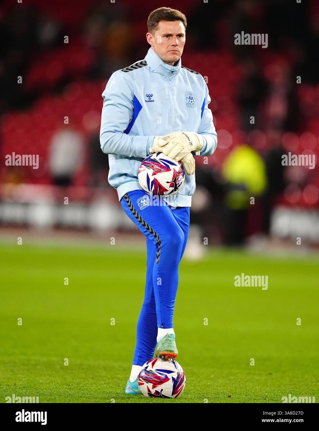 Coventry City goalkeeper Ben Wilson warming up ahead of the Sky Bet ...