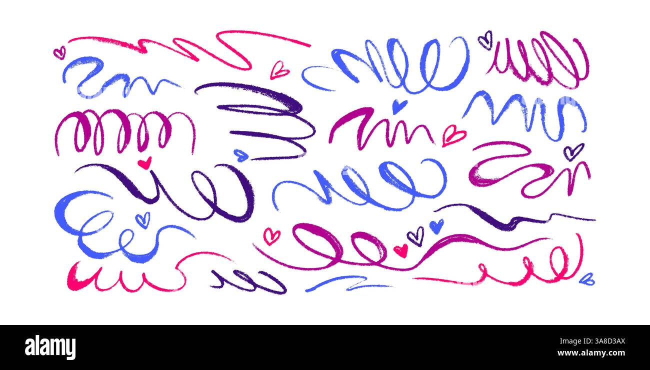 Colorful Squiggle Pencil Line Collection. Thin doodle of abstract ...