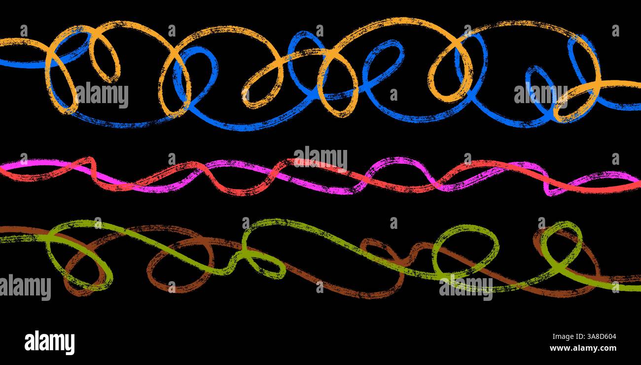 Squiggle Pencil Line Collection with Vibrant Colors. Thin doodle of ...