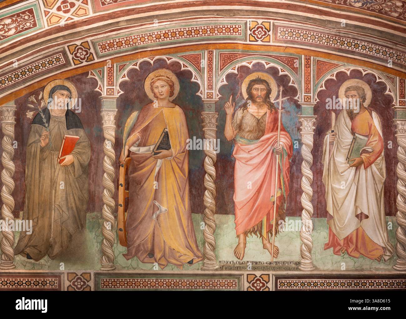 PRATO, ITALY - MARCH 21, 2025: The medieval fresco of Saints Clare ...