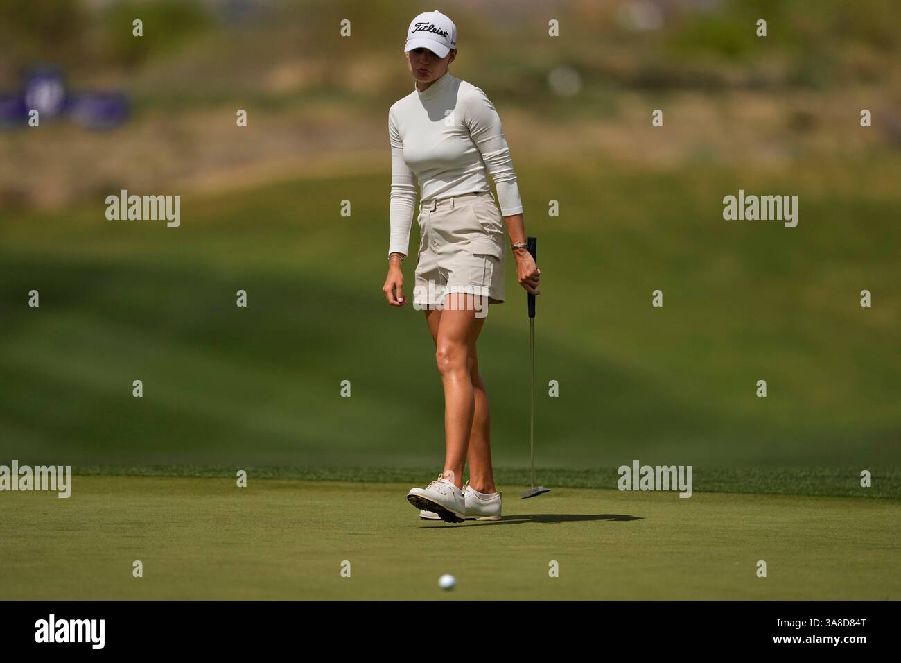 Nataliya Guseva follows her shot on the 18th green during the second ...