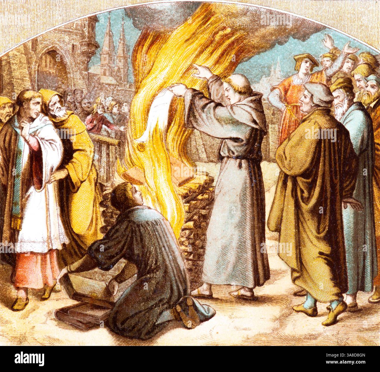 Luther burning the papal bull of excommunication, life of the reformer ...