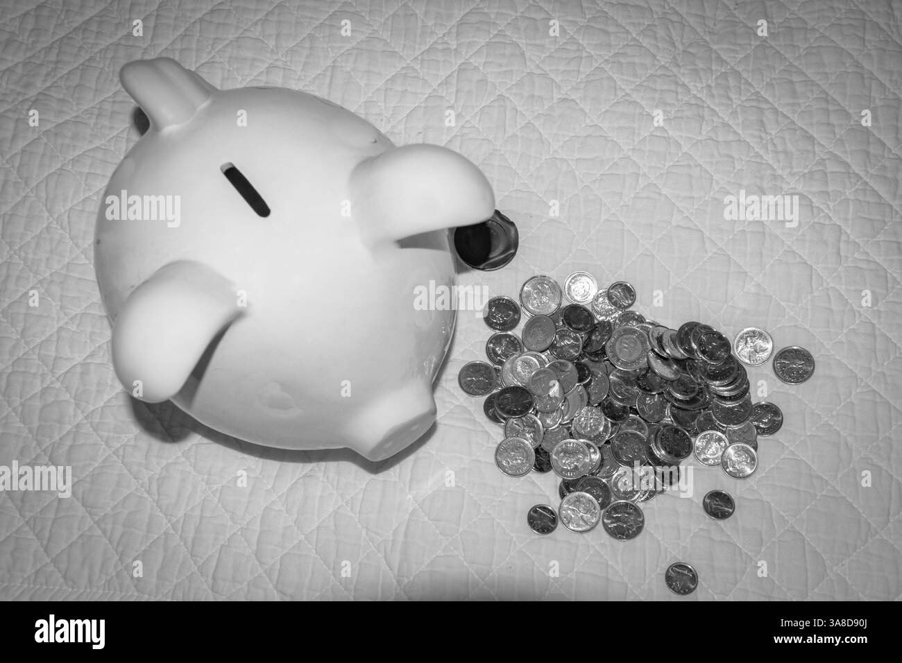 Emptied piggy bank next to canadian coins on a white background Stock ...