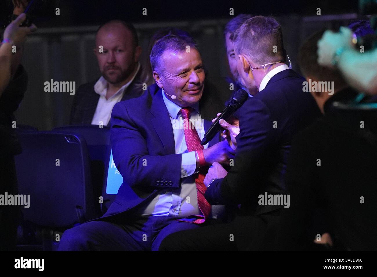 David Bull (right) interviews political donor Arron Banks during the ...