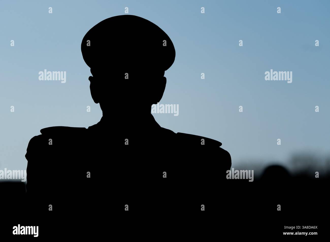 Kehl, Germany. 28th Mar, 2025. The silhouette of a police officer can ...