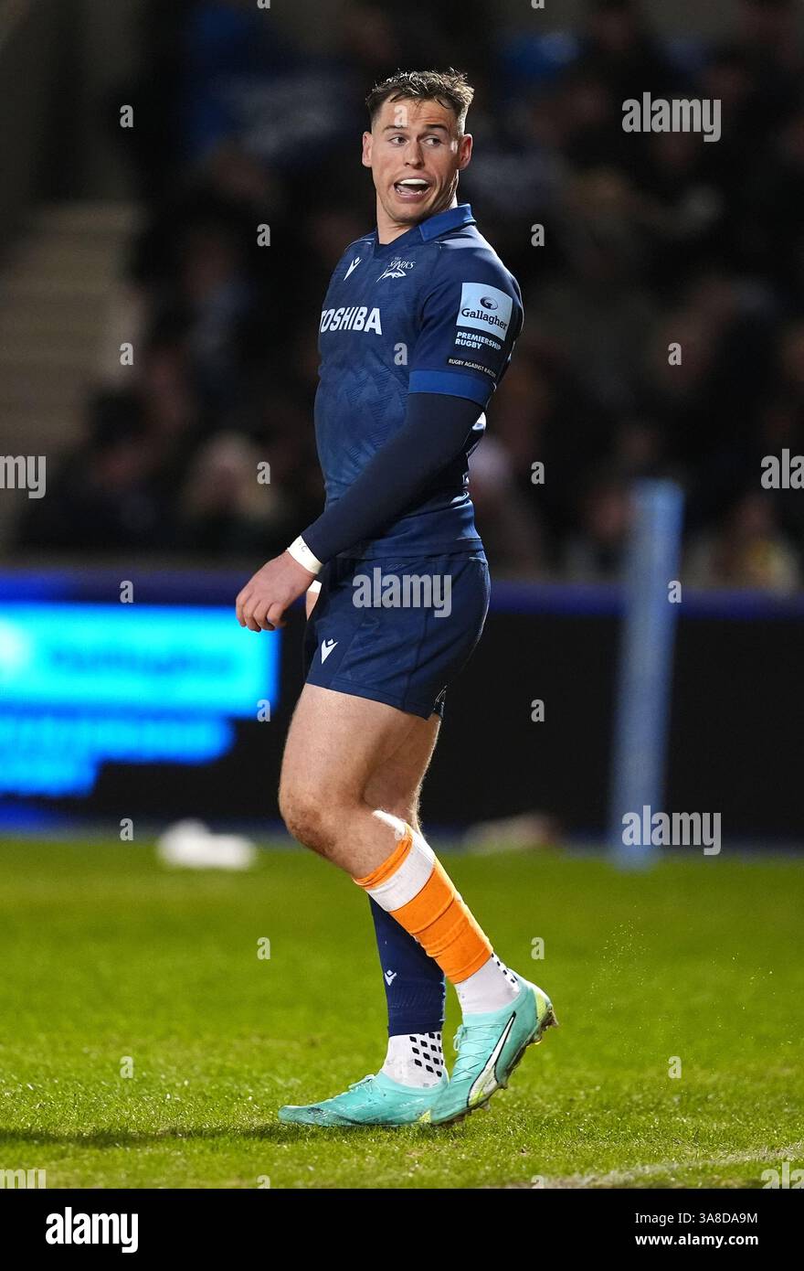 Sale Sharks' Tom Roebuck celebrates scoring their side's second try of ...