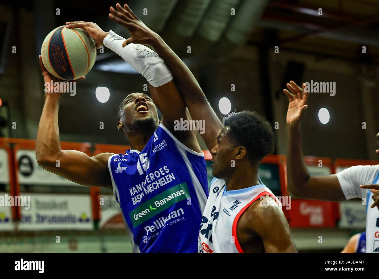 Brussels, Belgium. 28th Mar, 2025. Mechelen's Aundre Hyatt pictured in ...