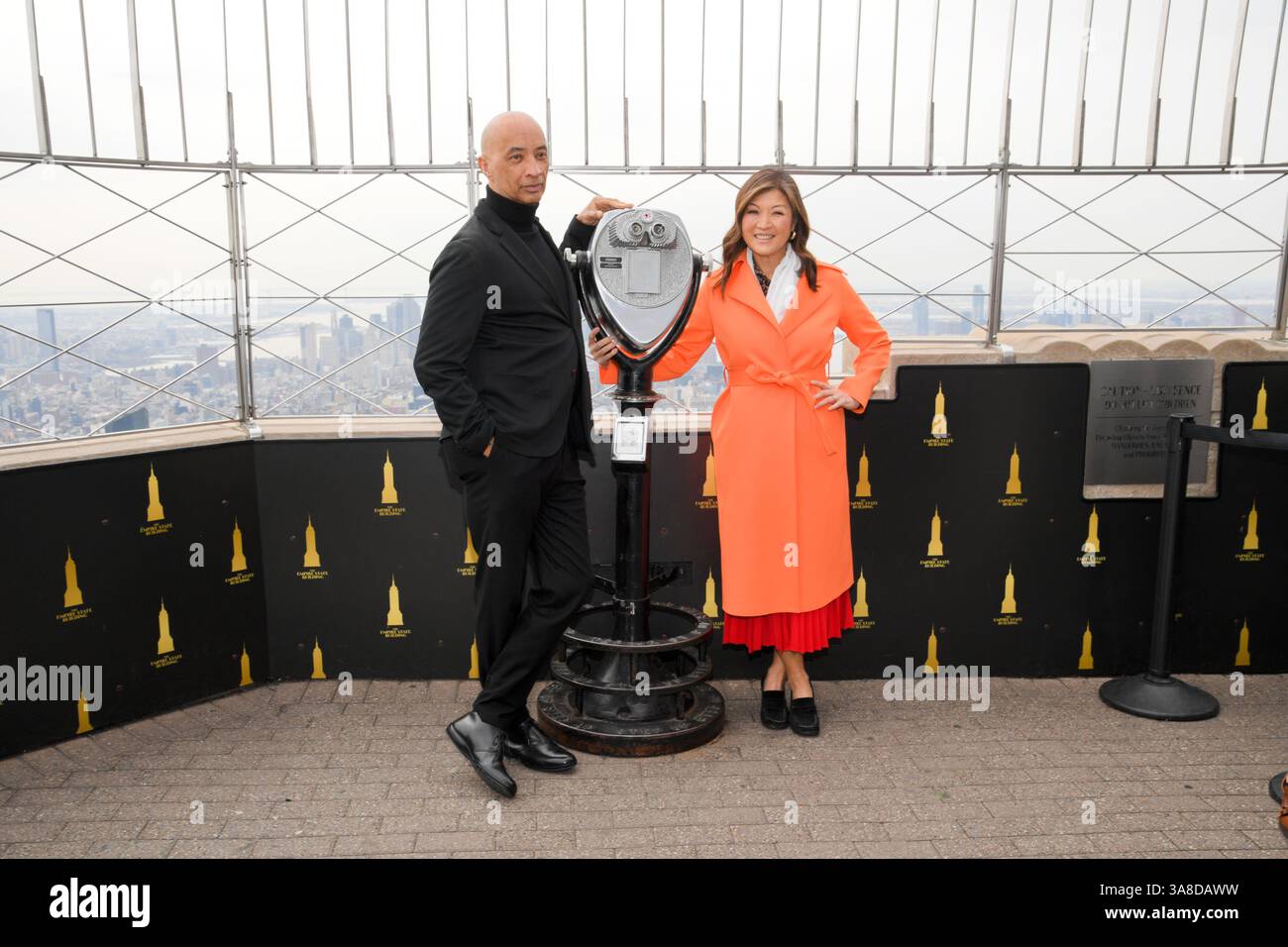 New York, USA. 28th Mar, 2025. Juju Chang (R) and Byron Pitts visit the ...