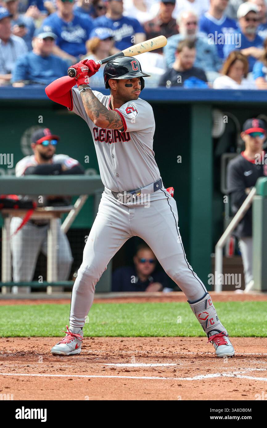 Kansas City, MO, USA. 27th Mar, 2025. Cleveland Guardians shortstop ...