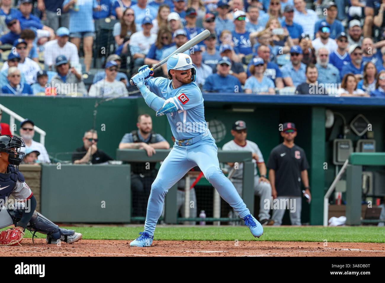 March 27, 2025: Kansas City Royals shortstop Bobby Witt Jr. (7) bats ...