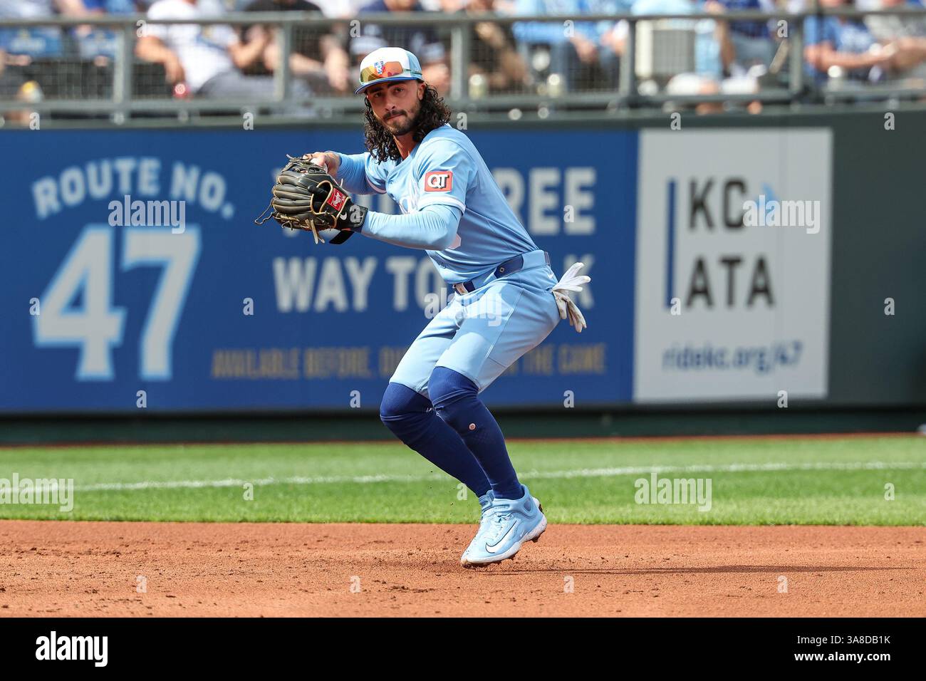 Kansas City, MO, USA. 27th Mar, 2025. Kansas City Royals third baseman ...