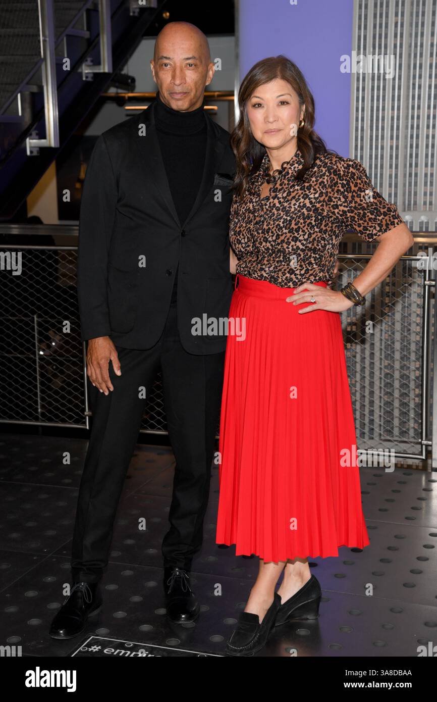 New York, USA. 28th Mar, 2025. Juju Chang (R) and Byron Pitts visit the ...