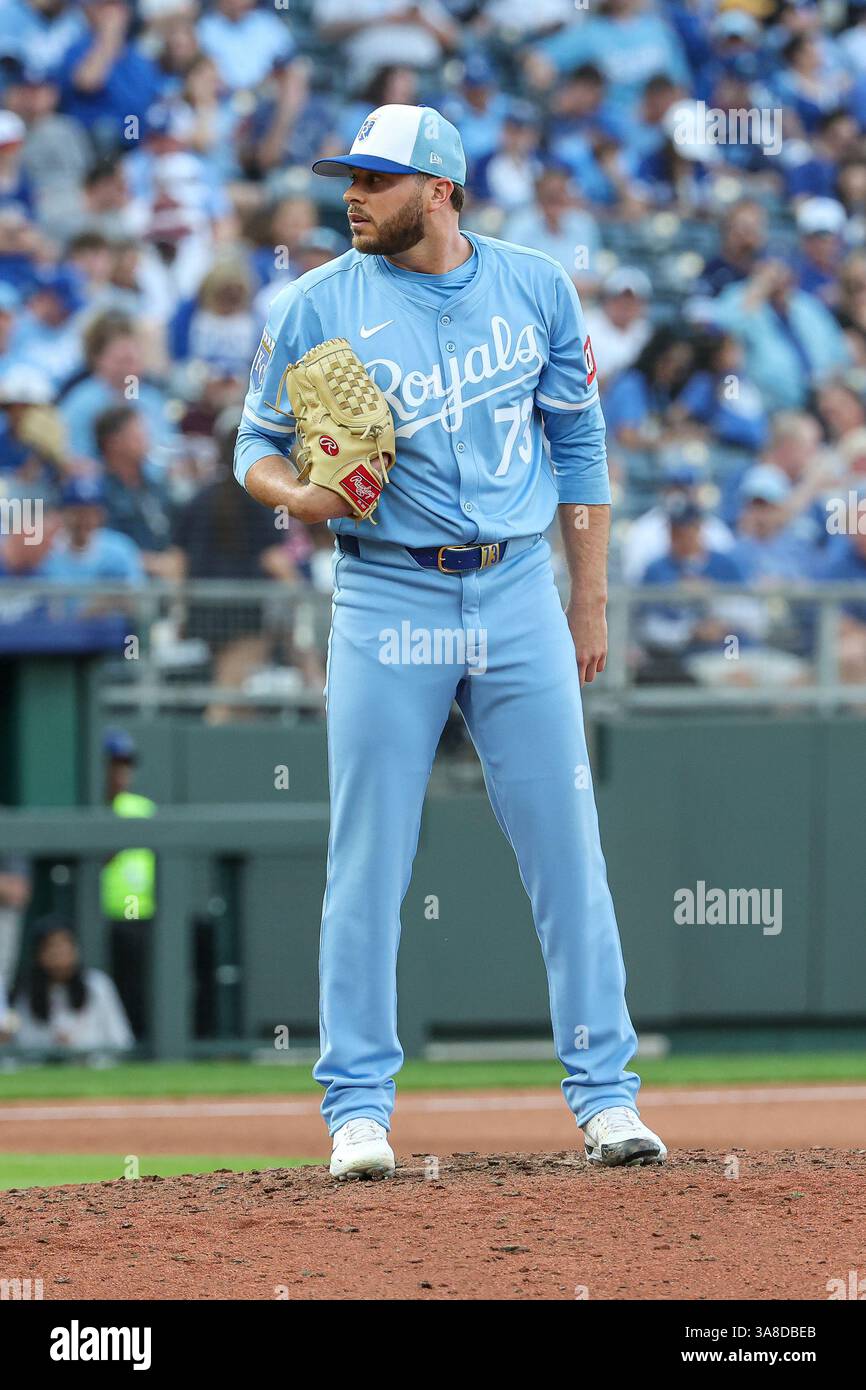 Kansas City, MO, USA. 27th Mar, 2025. Kansas City Royals relief pitcher ...