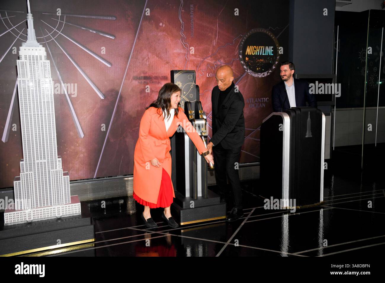 New York, USA. 28th Mar, 2025. Juju Chang and Byron Pitts visit the ...