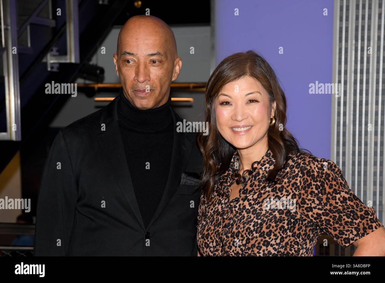New York, USA. 28th Mar, 2025. Juju Chang (R) and Byron Pitts visit the ...