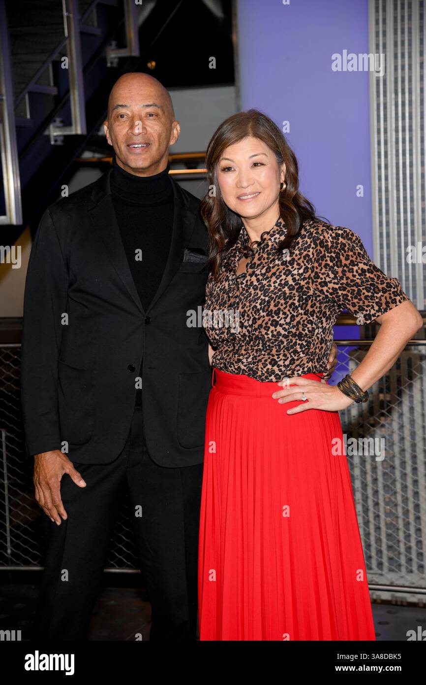 New York, USA. 28th Mar, 2025. Juju Chang (R) and Byron Pitts visit the ...
