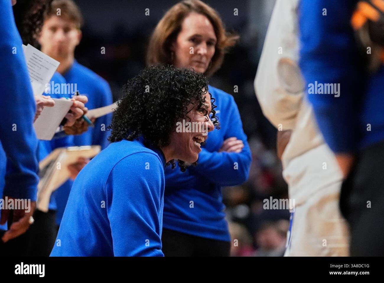 North Carolina head coach Courtney Banghart talks to her team during a ...