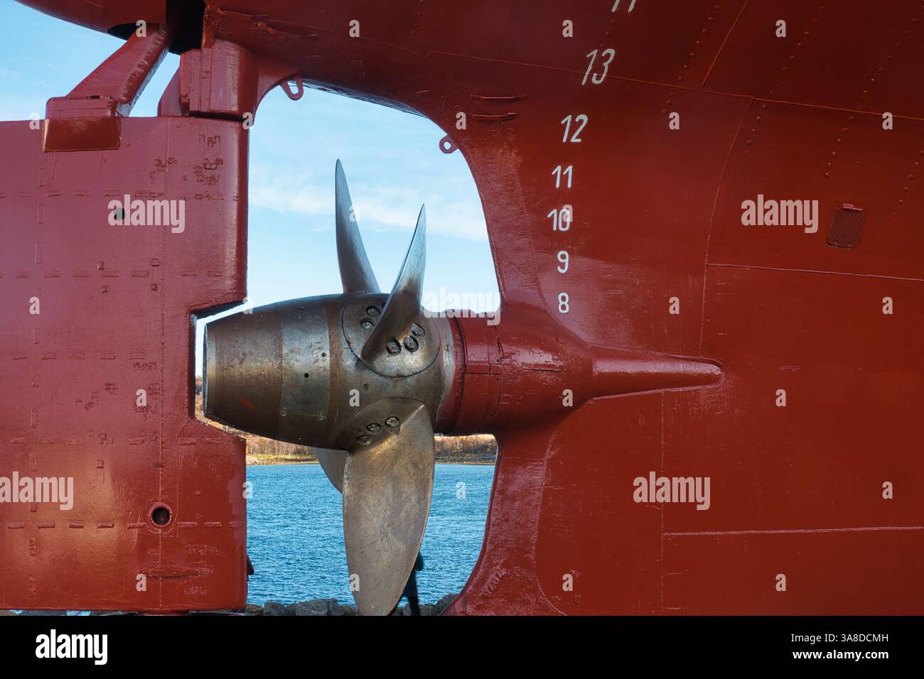 Restoration: Propeller and rudder system of an old cruise ship in dry ...
