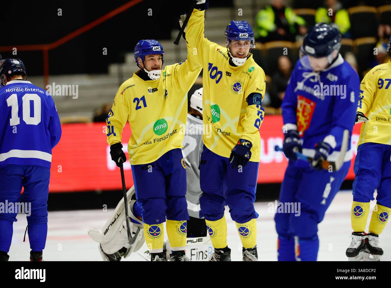 Sweden's Christoffer Edlund celebrates 6-2 with Sweden's Martin ...