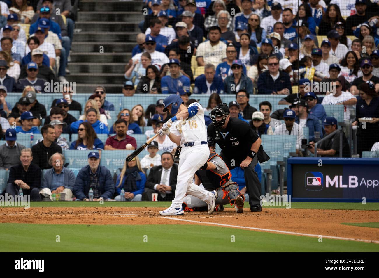 Los Angeles Dodgers' Will Smith (16) bats during the home-opening ...