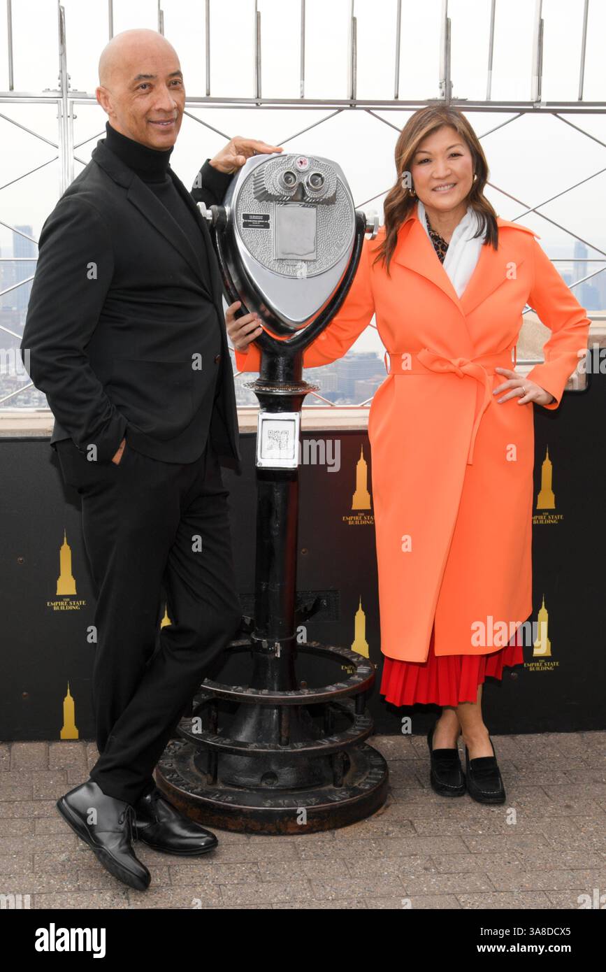 New York, USA. 28th Mar, 2025. Juju Chang (R) and Byron Pitts visit the ...