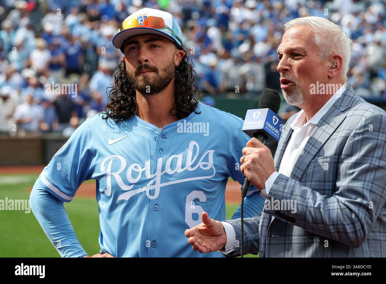 March 27, 2025: Broadcaster Joel Goldberg interviews Kansas City Royals ...