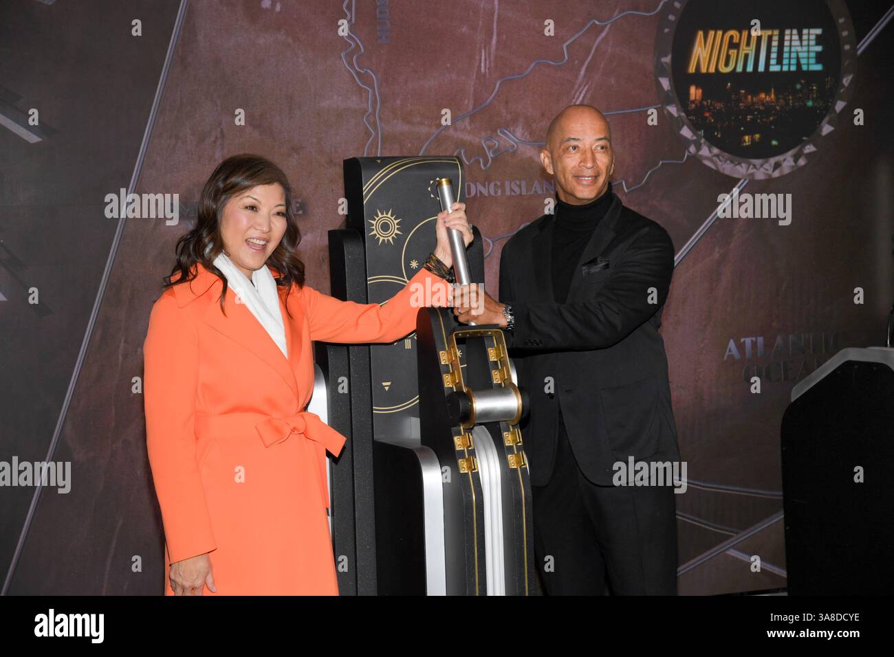 New York, USA. 28th Mar, 2025. Juju Chang and Byron Pitts visit the ...