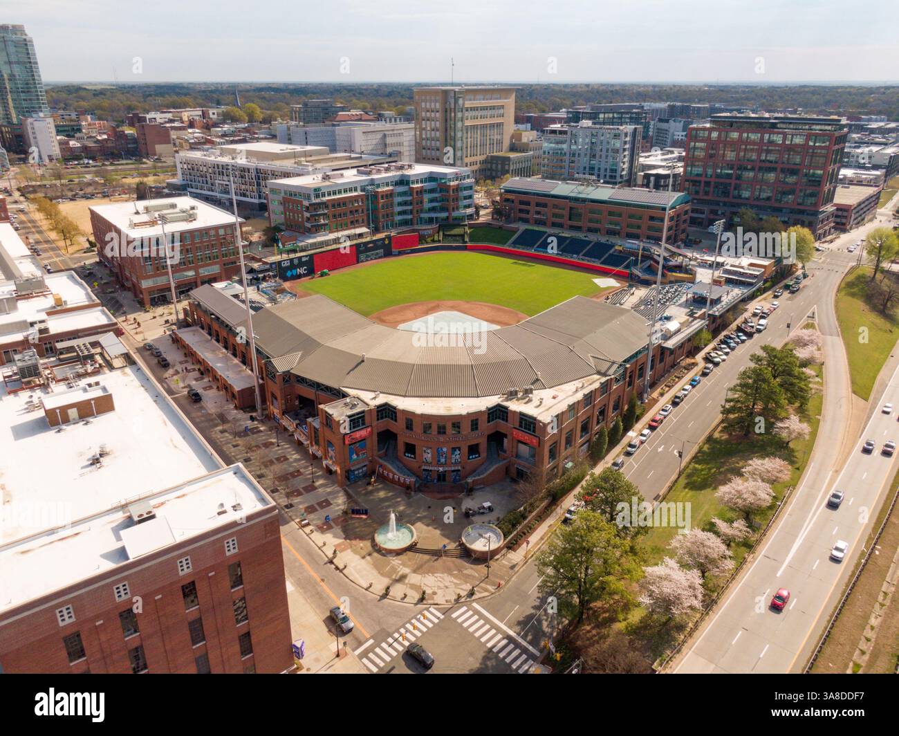 Sunny Daytime Drone Images of the Durham Bulls Athletic Park and ...