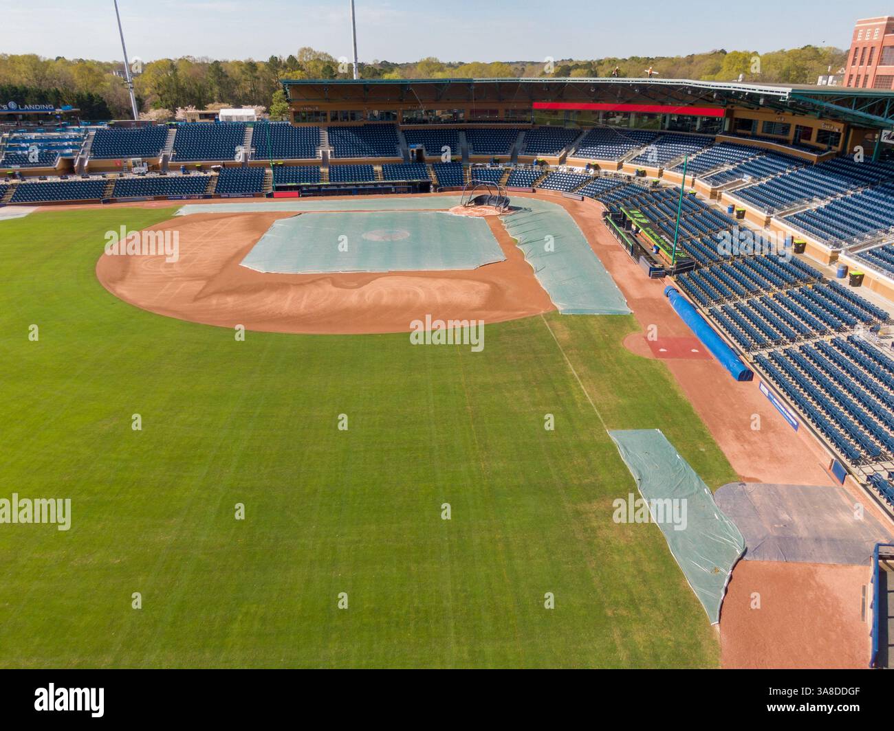Sunny Daytime Drone Images of the Durham Bulls Athletic Park and ...