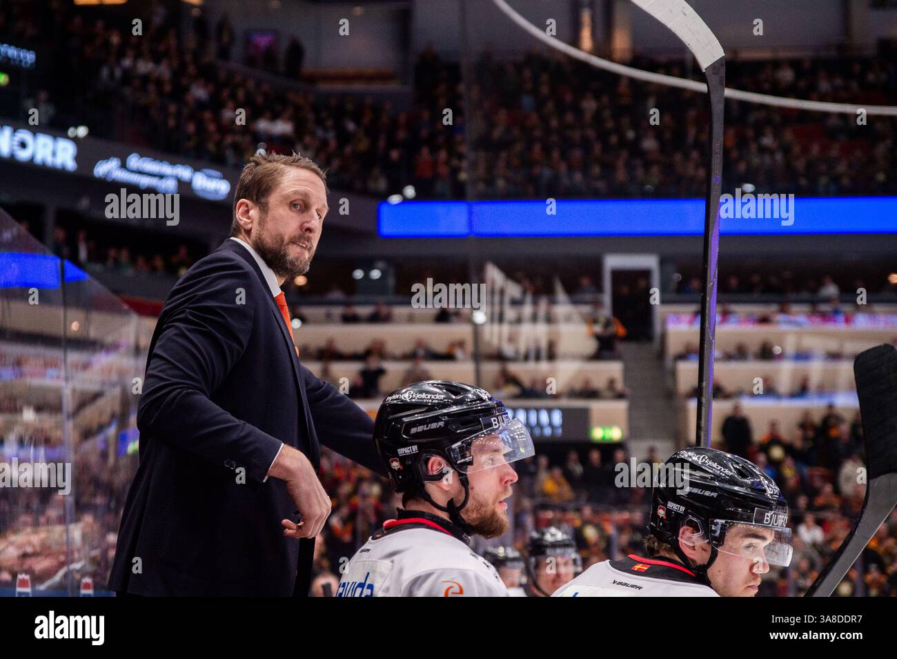 250328 Malmö Redhawks tränare Tomas Kollar under kvartsfinal fem i SHL ...
