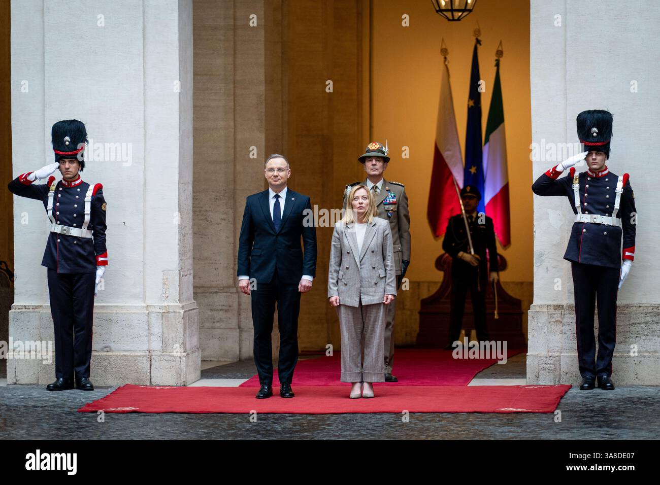 Rome, Italy. 28th Mar, 2025. Italian Prime Minister Giorgia Meloni (R) and the President of the ...