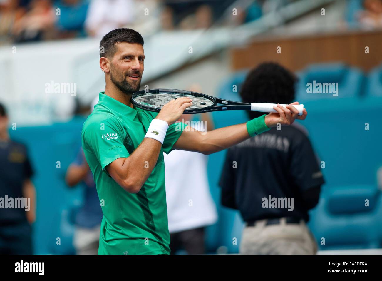 MIAMI GARDENS, FL - MARCH 28: Novak Djokovic (SRB) celebrates after his ...