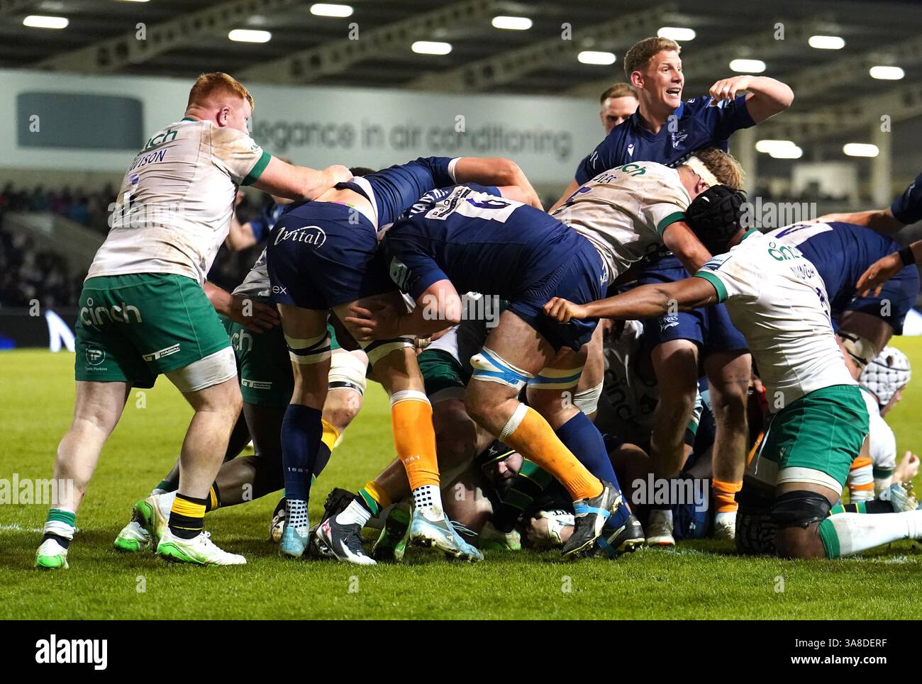 Sale Sharks' Bevan Rodd scores his side's fourth try of the game during ...